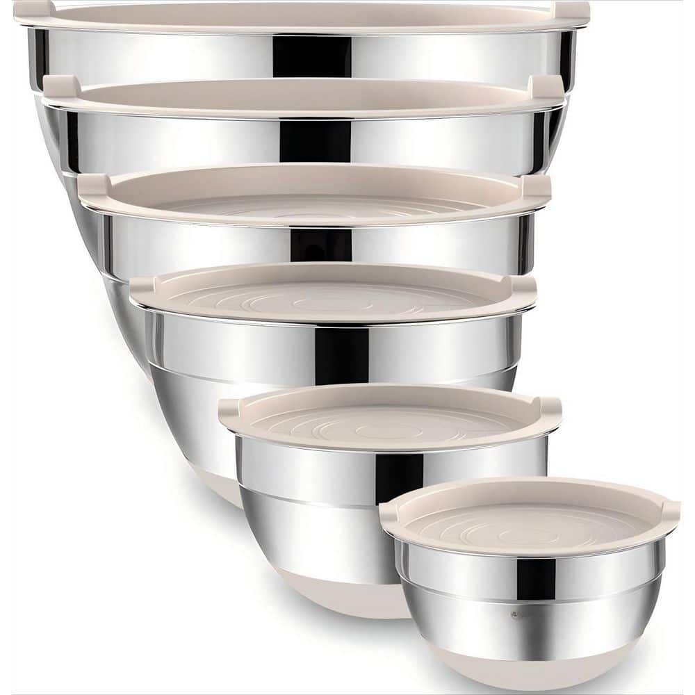 Wudkey 6-Piece Stainless Steel Chef Mixing Bowls with Airtight Lids ...