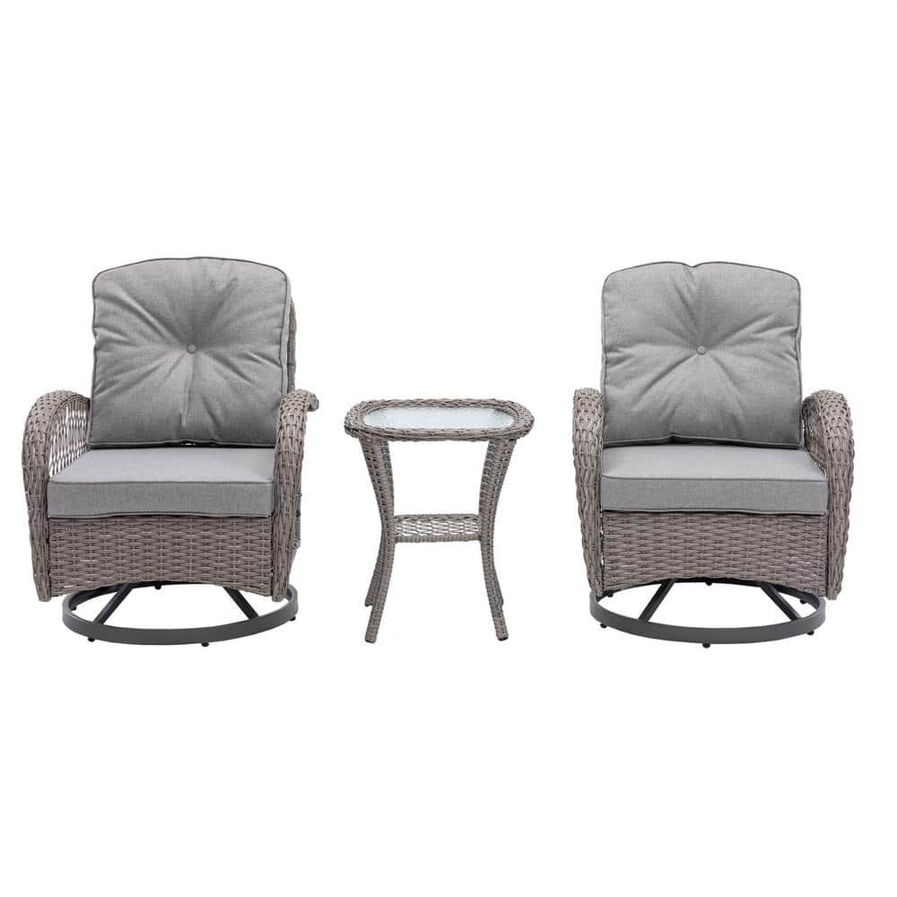 DIRECT WICKER Instructor 3-Piece Wicker Patio Swivel Rocker Chairs ...