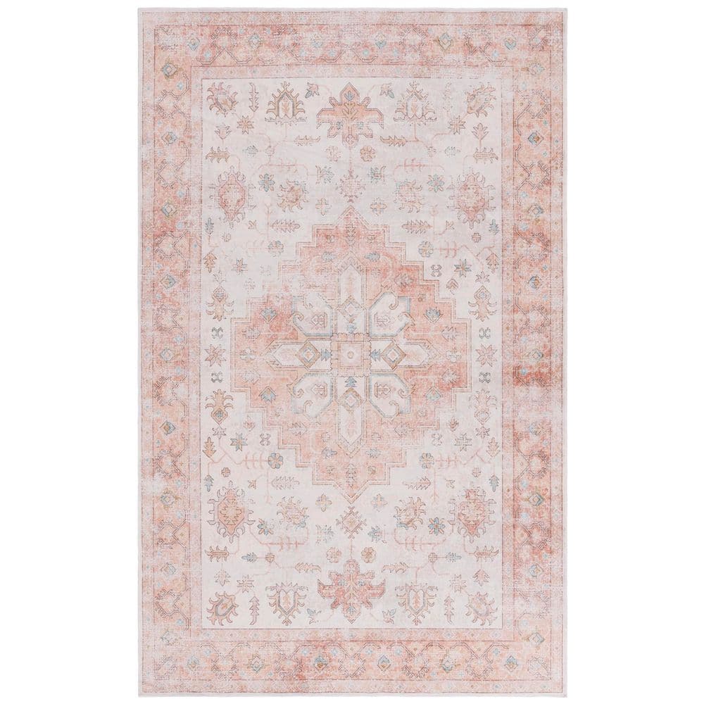 SAFAVIEH Arizona 6 ft. x 9 ft. Rust/Beige Machine Washable Distressed ...