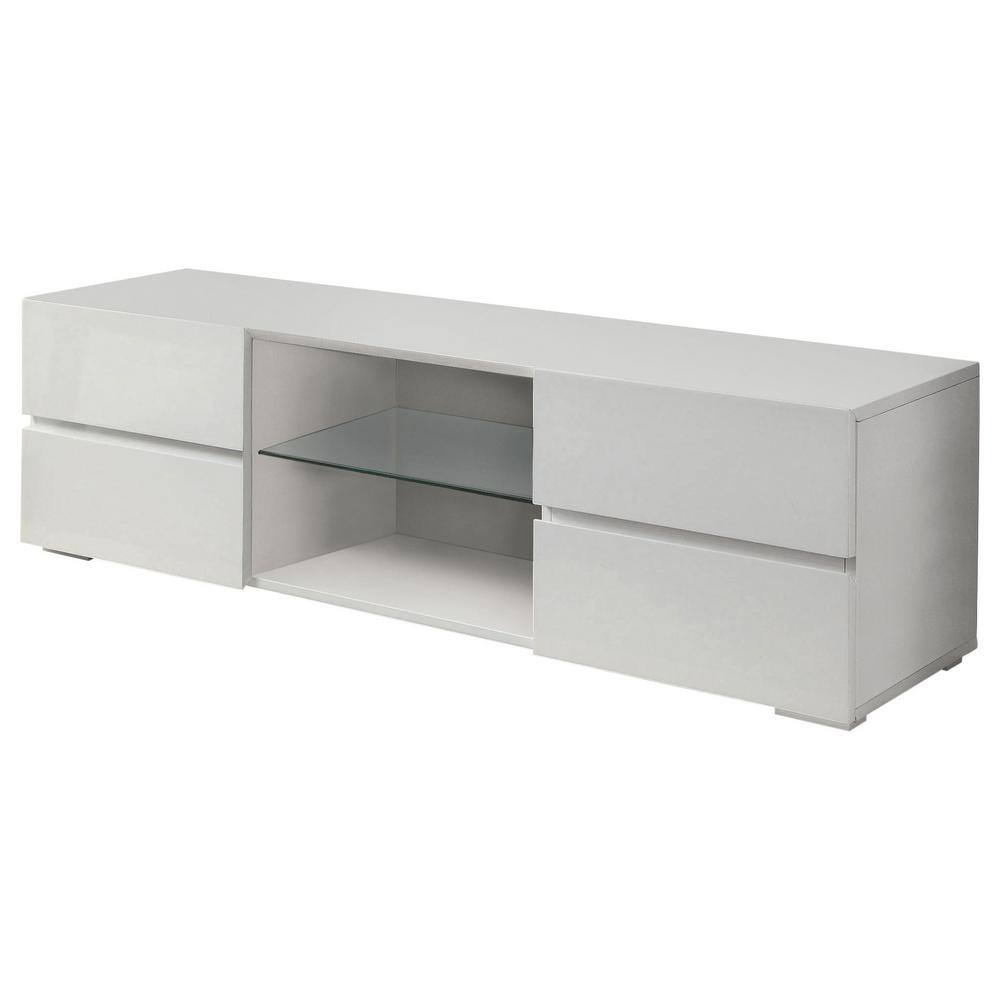 Coaster Living Room 55 in. White Wood TV Stand with 4 Drawer Fits TVs ...