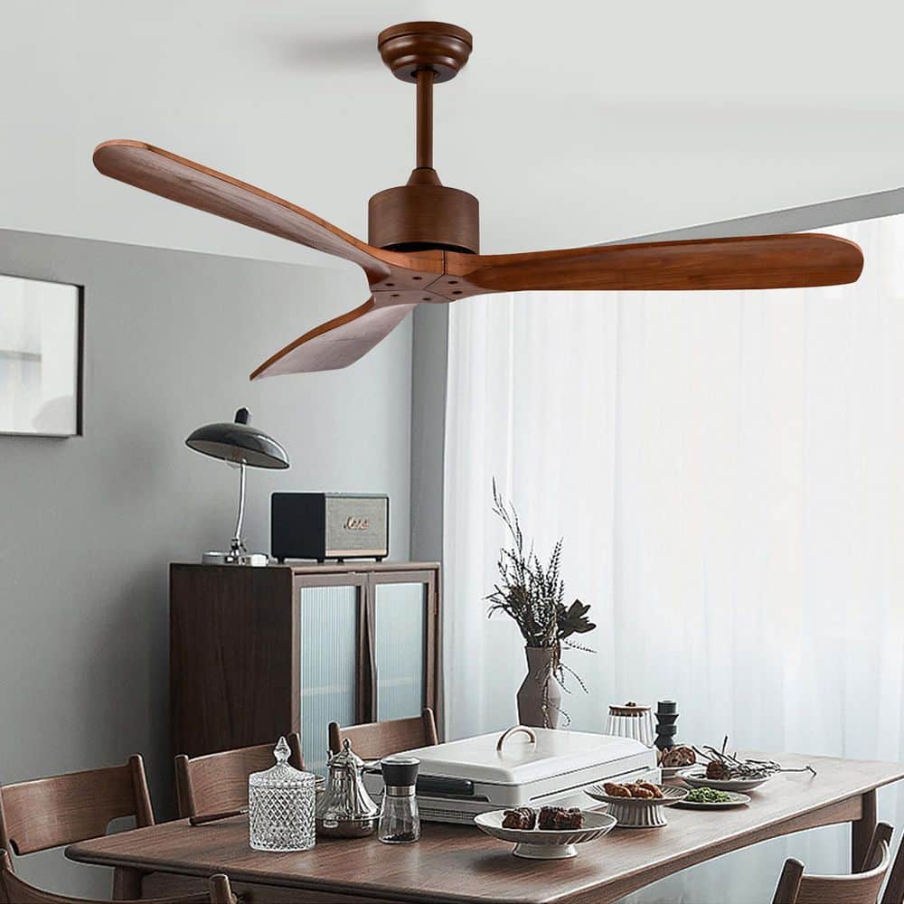 GIVIMO 52 in. Standard Brown Wood Downrod Mount Modern Farmhouse ...