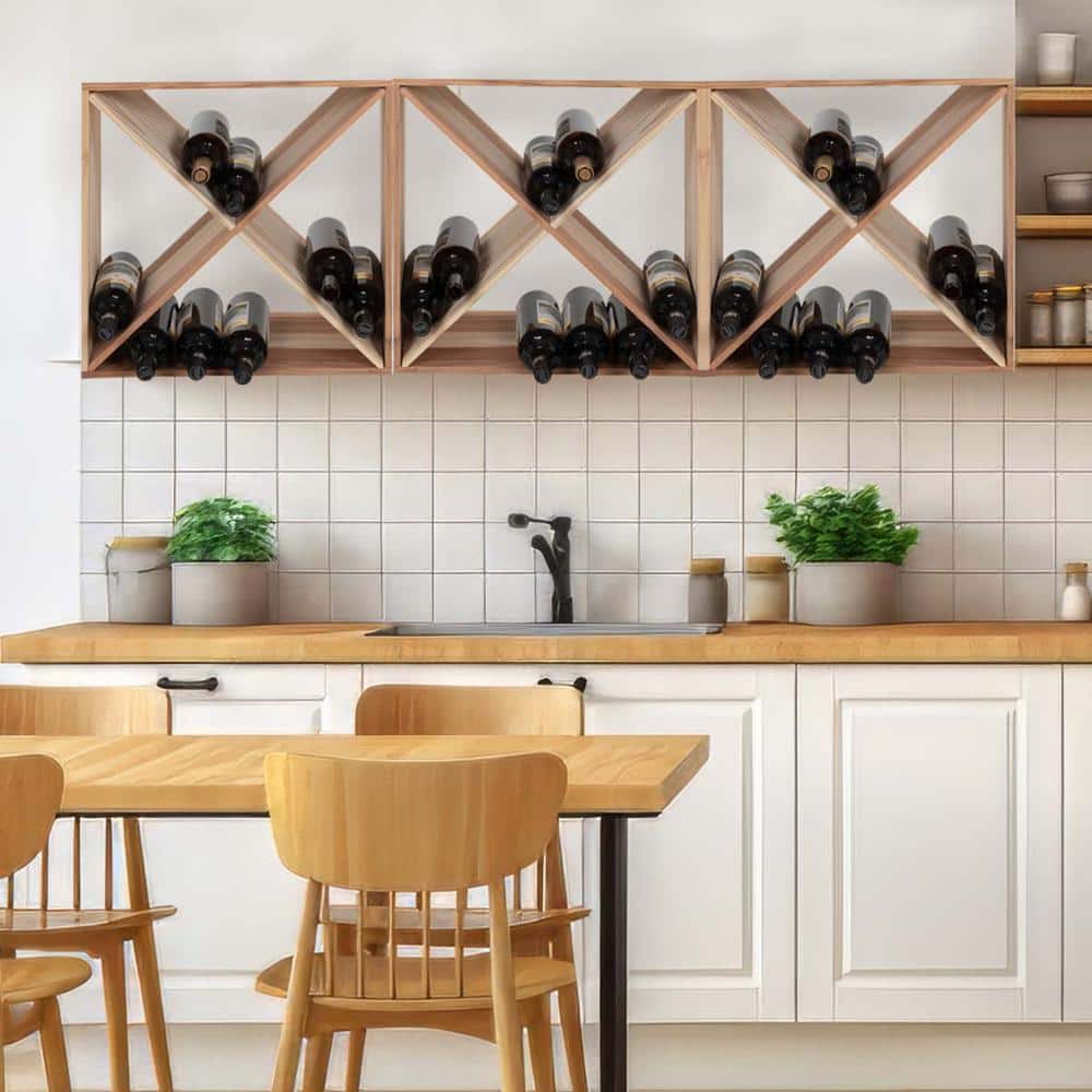 Anqtovp 24-Bottle Burlywood Modular Wine Rack, Stackable Wine Storage Cube for Bar Cellar ...