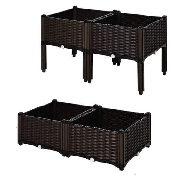 Outdoor 31.5 in. x 15.75 in. x 17.25 in. Brown Plastic Raised Garden ...