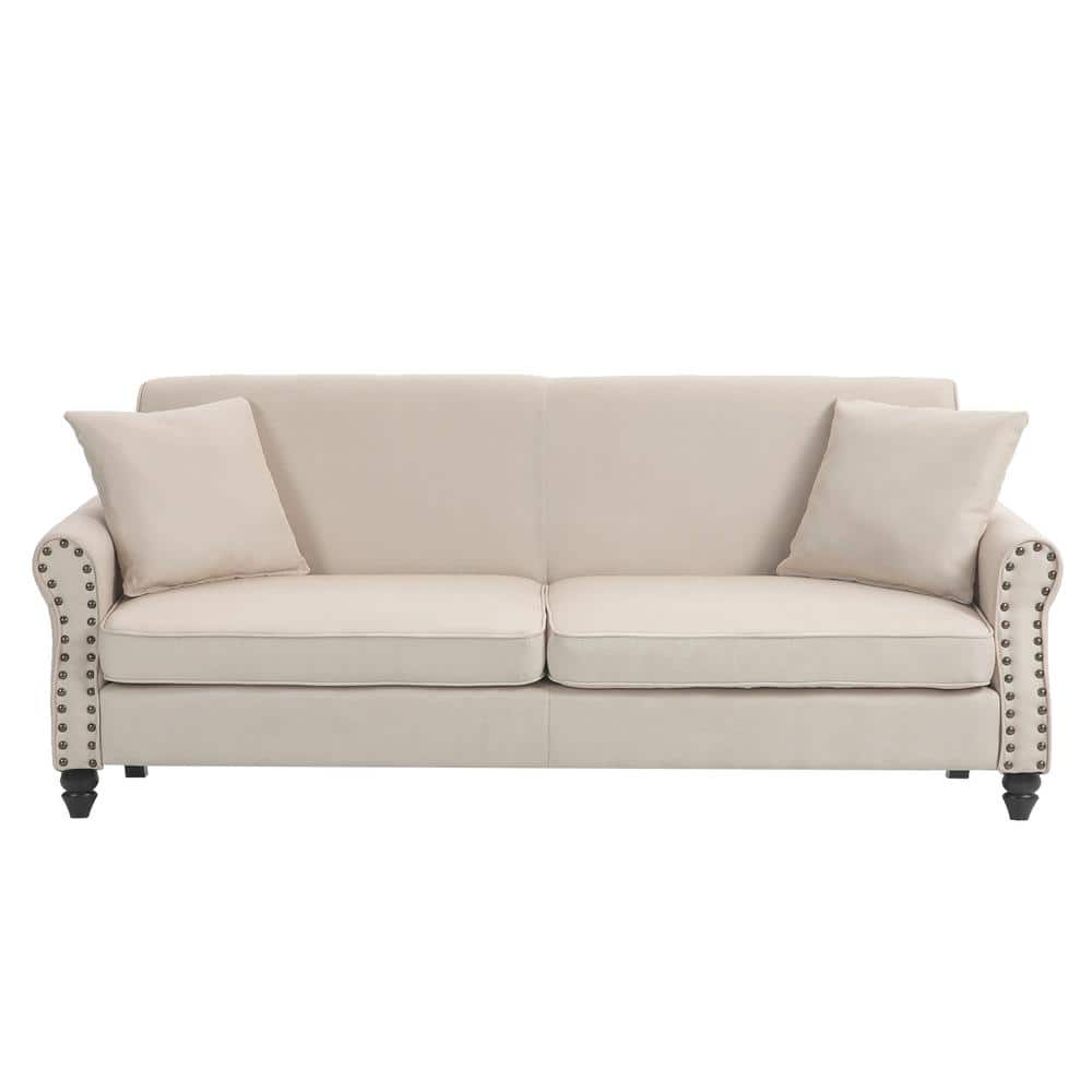 Uixe 73.35 in. Rolled Arm Linen Upholstered Rectangle 2-Seater Sofa in ...