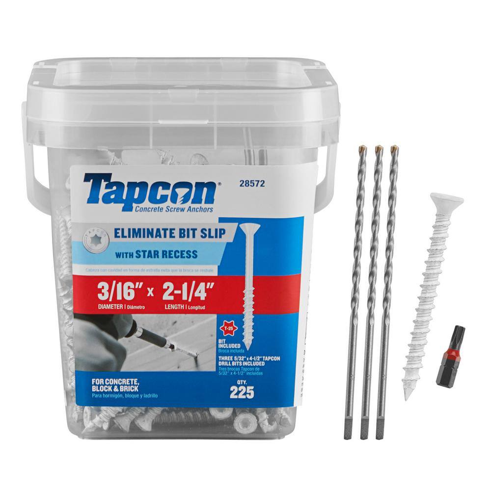 Reviews for Tapcon 3/16 in. x 2-1/4 in. White Ultrashield Star-Flat-Head Concrete Anchors (225 ...