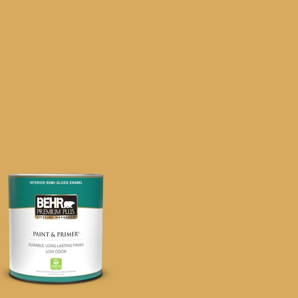BEHR PREMIUM PLUS 1 qt. #340D-5 Galley Gold Semi-Gloss Enamel Low Odor ...