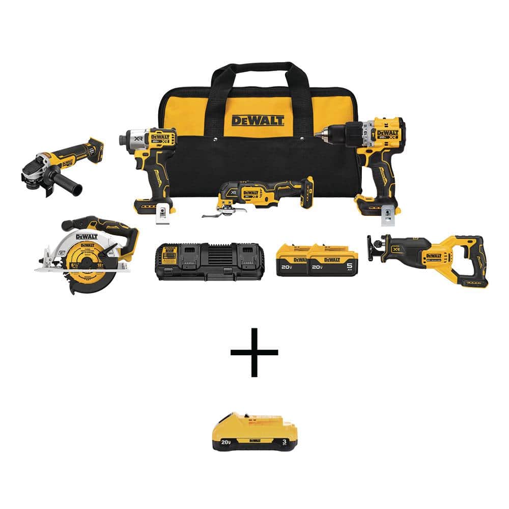 DEWALT 20-Volt XR Lithium-Ion 6-Tool Cordless Combo Kit with 2-5 Ah and ...