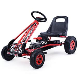 Costway 7 in. Red Kids Ride On Pedal Powered Bike Go Kart Racer Car ...