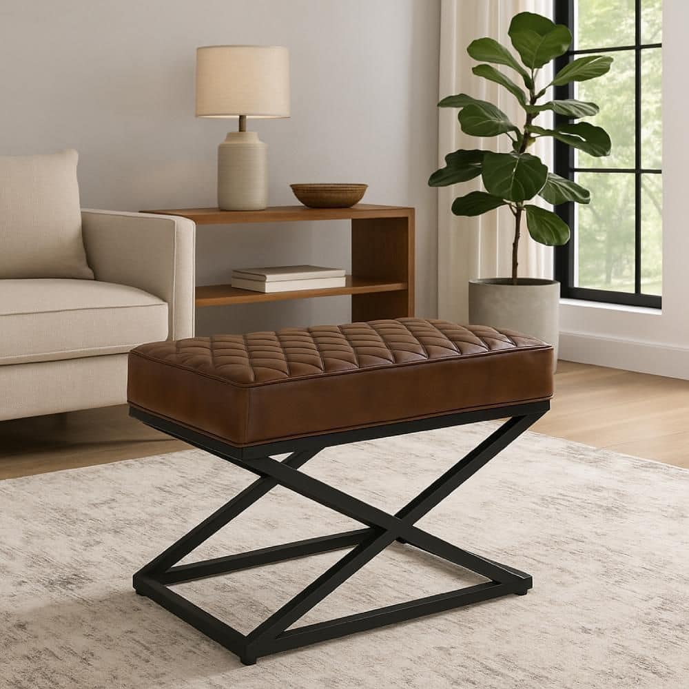 Benjara Idra 18.9 in. Black X-Cross Iron Metal Accent Bench Stool with ...