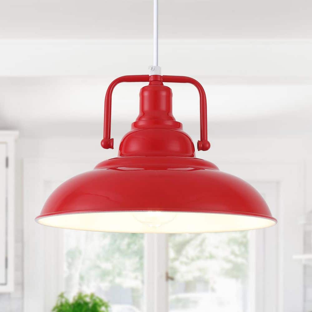 ETONIMERR 12.59 in. 1-Light Red Industrial Farmhouse Kitchen Pendant ...