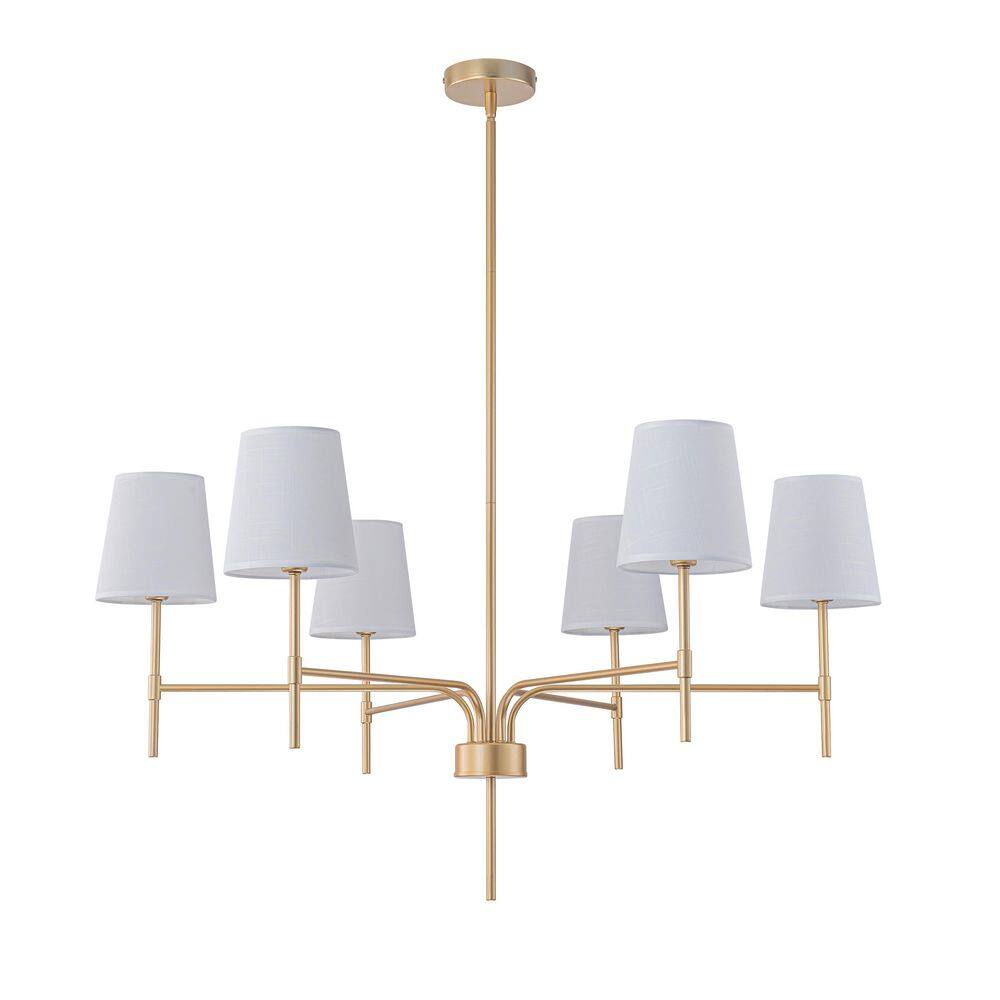 TinHon 6-Light Modern Gold Chandelier with White Linen Shades ...