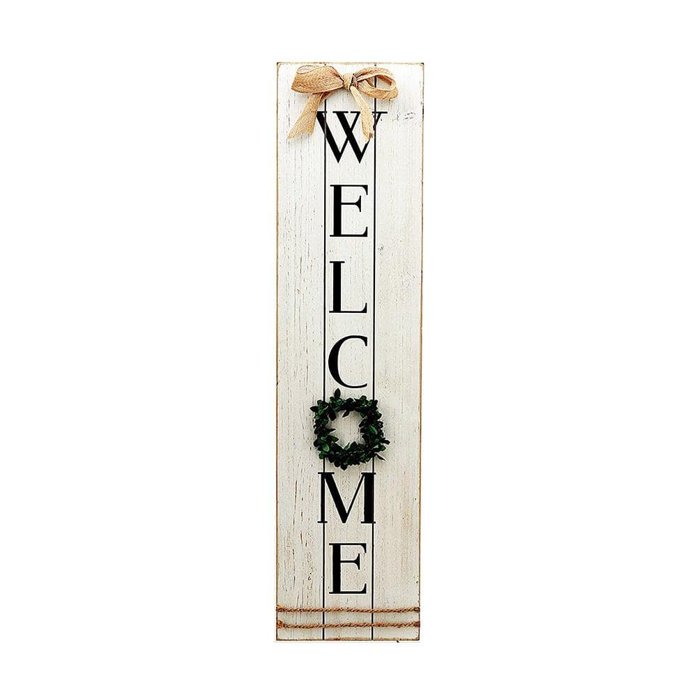 PARISLOFT Indoor Welcome with Green Wreath Wood Wall Decorative Sign ...
