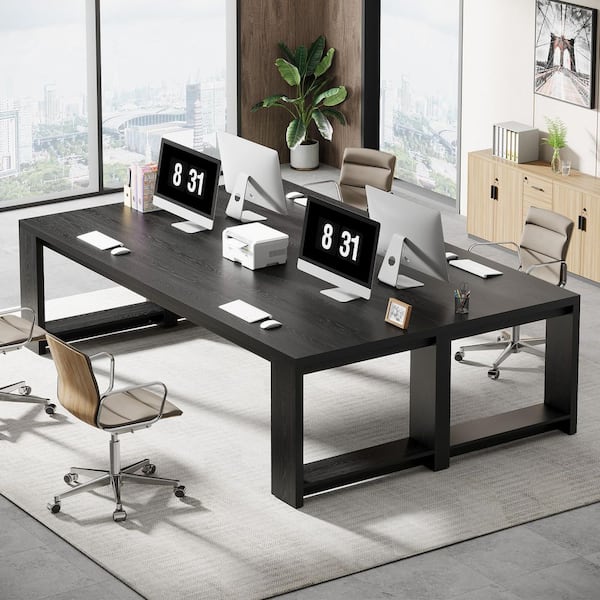 BYBLIGHT Perry 87 in. Rectangle Black Double Executive Table Computer ...