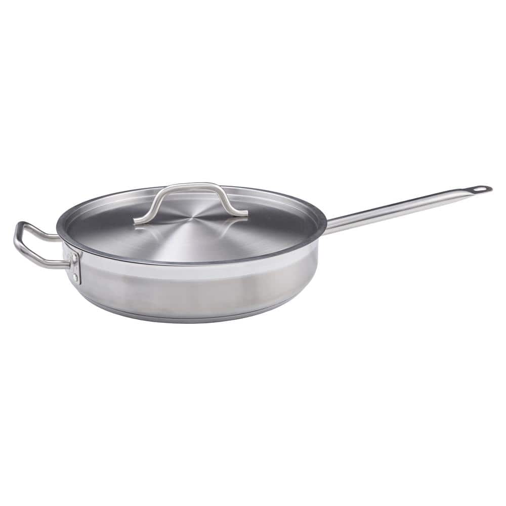 Winco 5 qt. Stainless Steel Saute Pan with Cover SSET-5 - The Home Depot