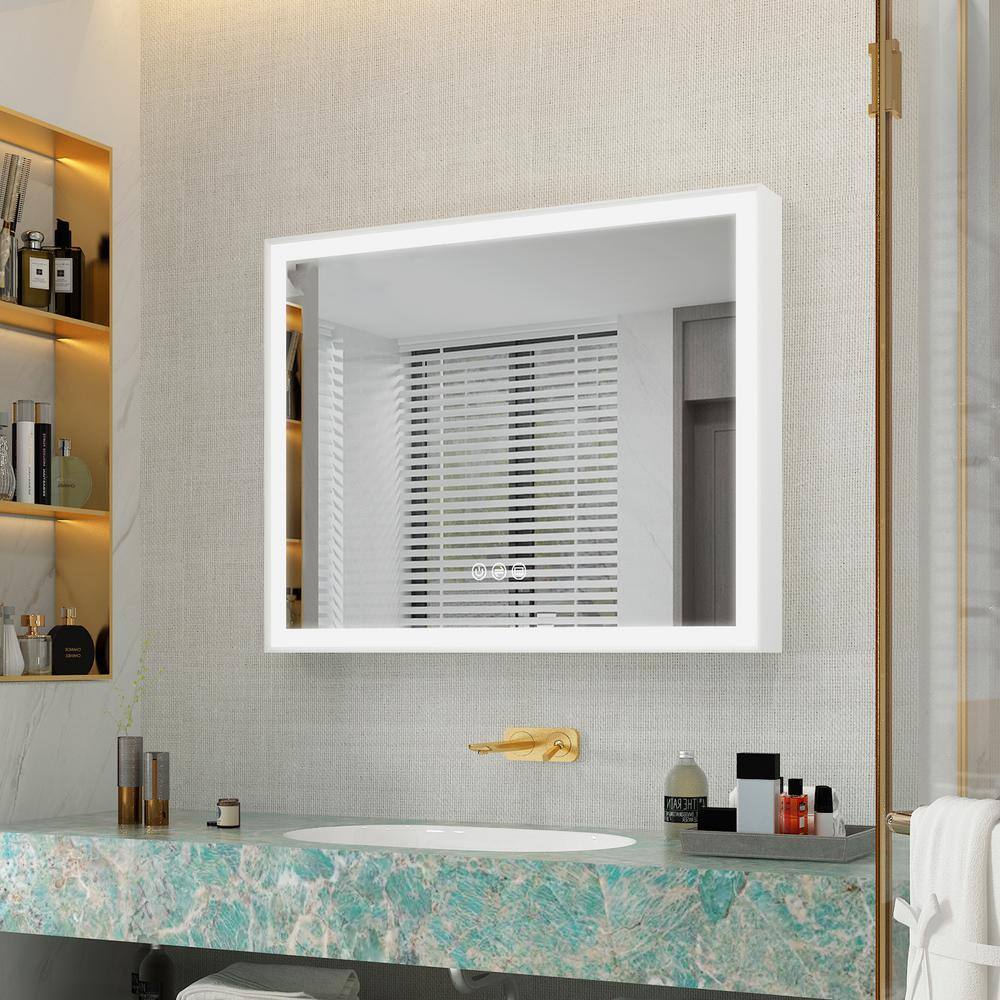 FORCLOVER 40 in. W x 32 in. H Rectangular Framed Anti-Fog Dimmable Wall ...