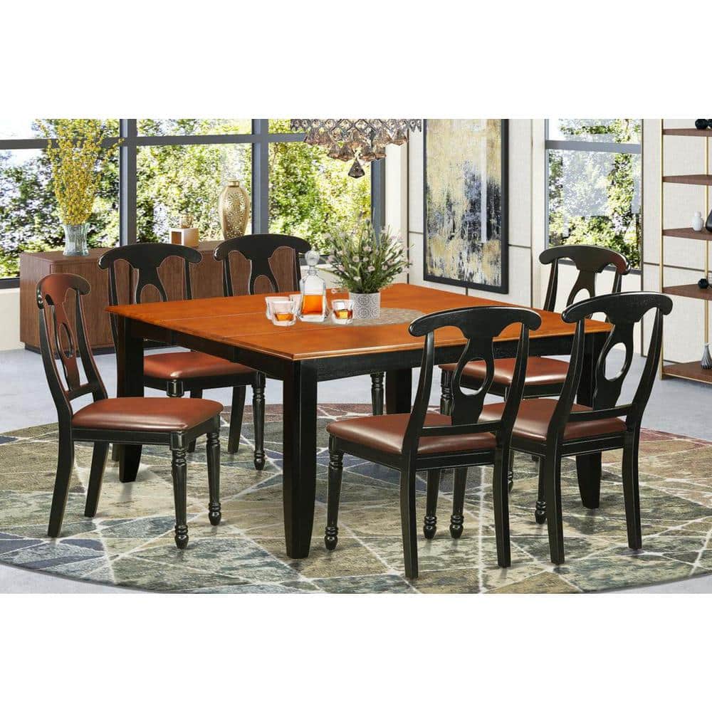 East West Furniture 7-Piece Square Black & Cherry Finish Solid Wood Top ...