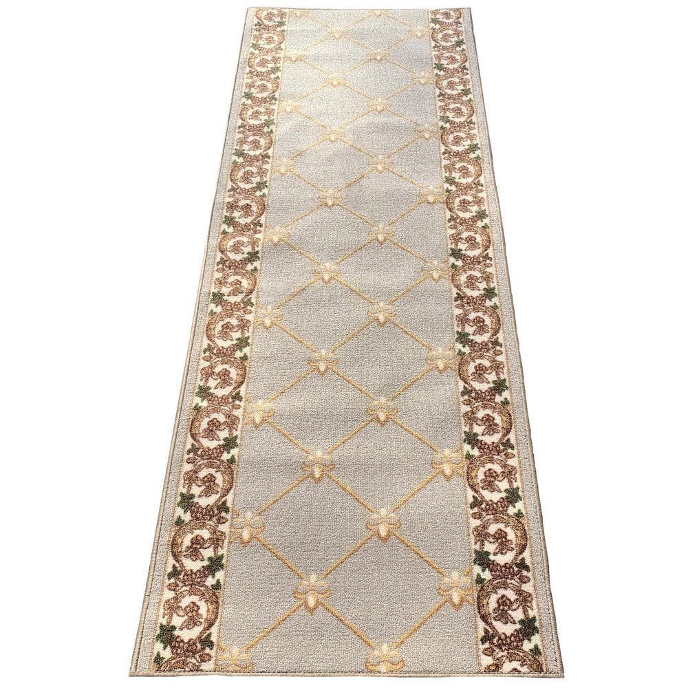 PLAYA RUG Fleur De Lis French Beige 31 in. W x 24 ft. L RunnerRug/Stair ...