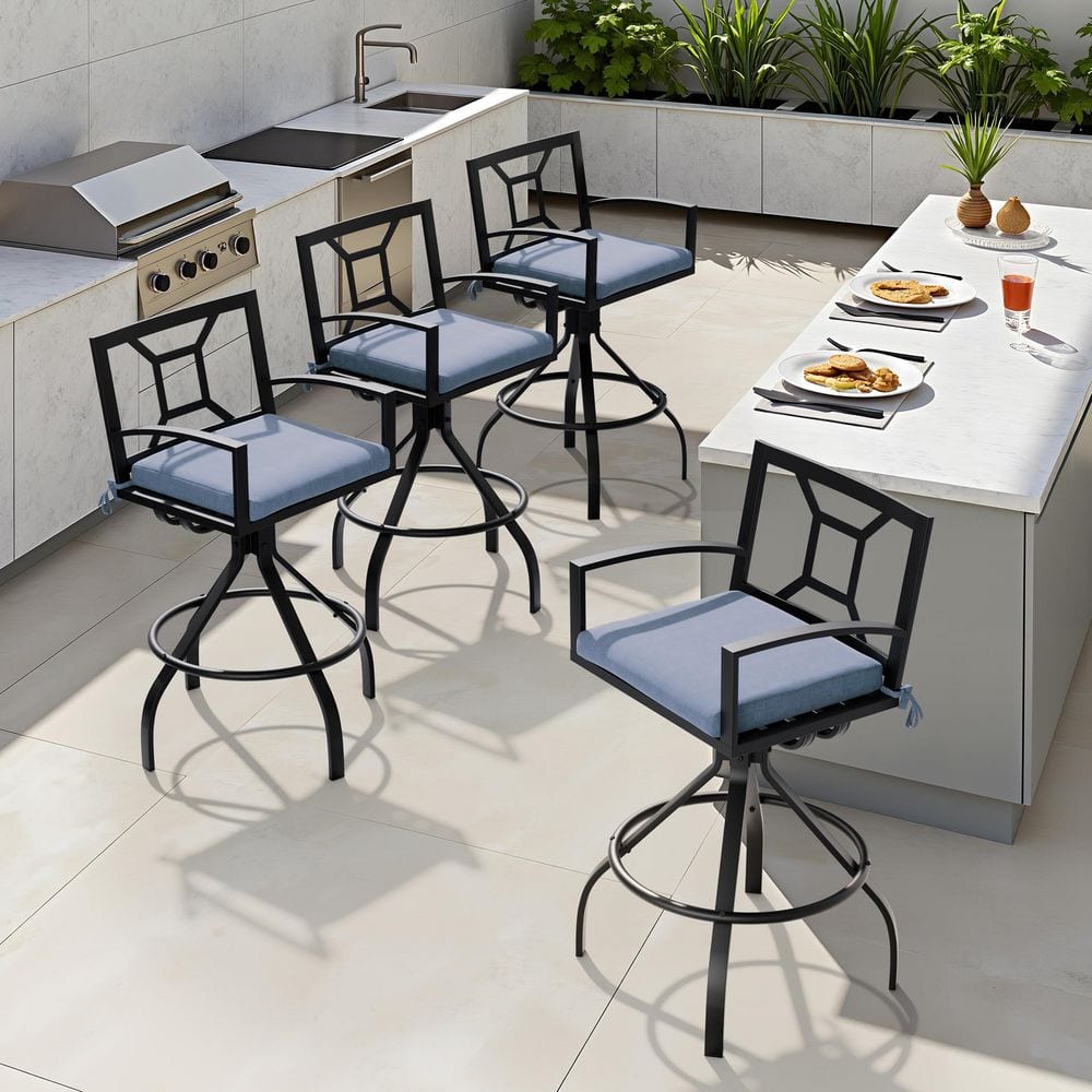 Pellebant Swivel Metal Aluminum Outdoor Bar Stool with Sunbrella ...