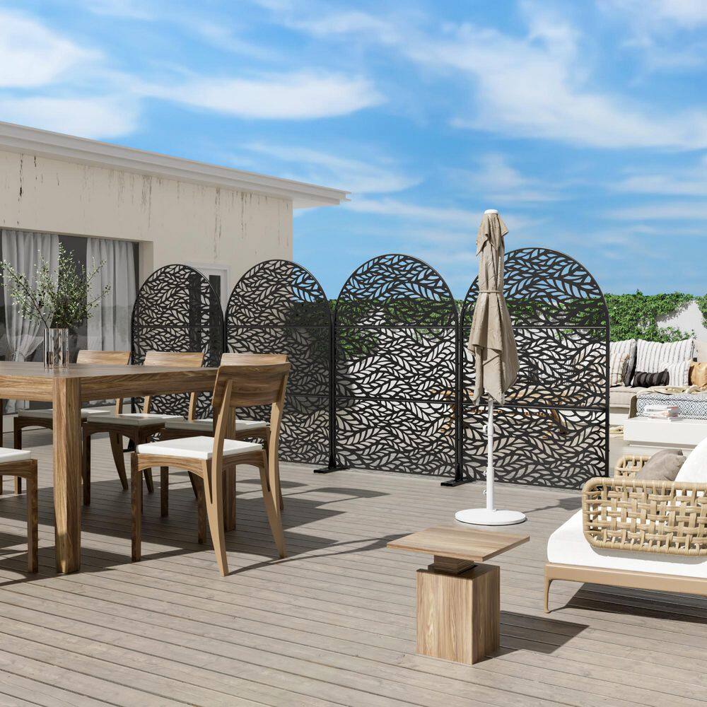 72 in. H x 47 in. W Black Arched-Top Outdoor Freestanding Metal Privacy ...