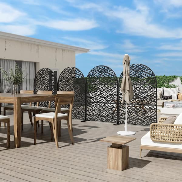 PexFix 6 ft. x 4 ft. Arched-Top Black Outdoor Metal Galvanized Privacy ...