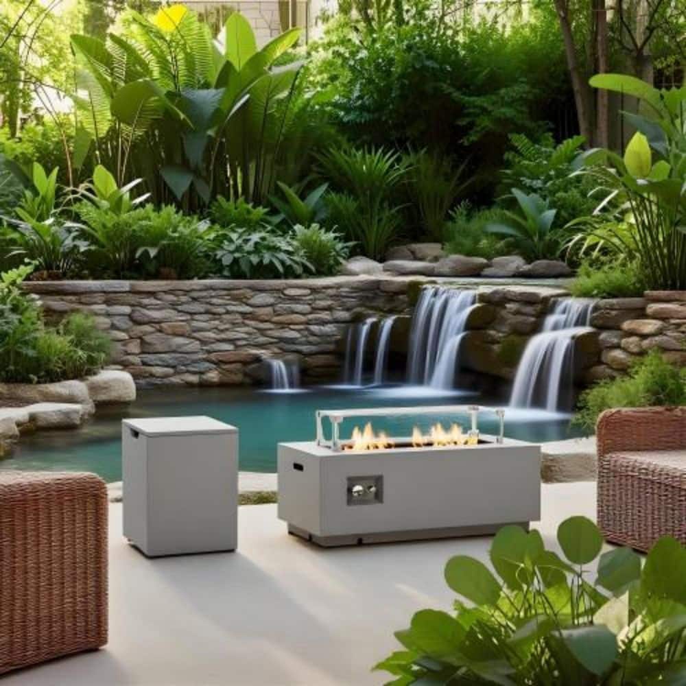 42 in. 50000 BTU Steel Propane Gas Fire Pit Table 2-Pieces with Glass ...