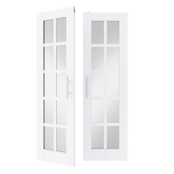 TENONER 48in. x 80in. Solid Wood and MDF, 10 Lite, Clear Glass, White ...