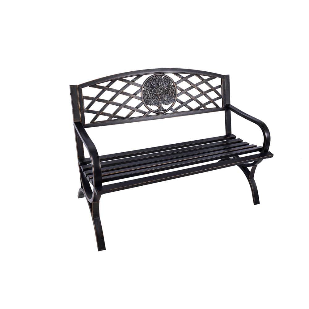 Evergreen Live Oak 45 in. Black Metal Outdoor Garden Bench 62K44 - The ...