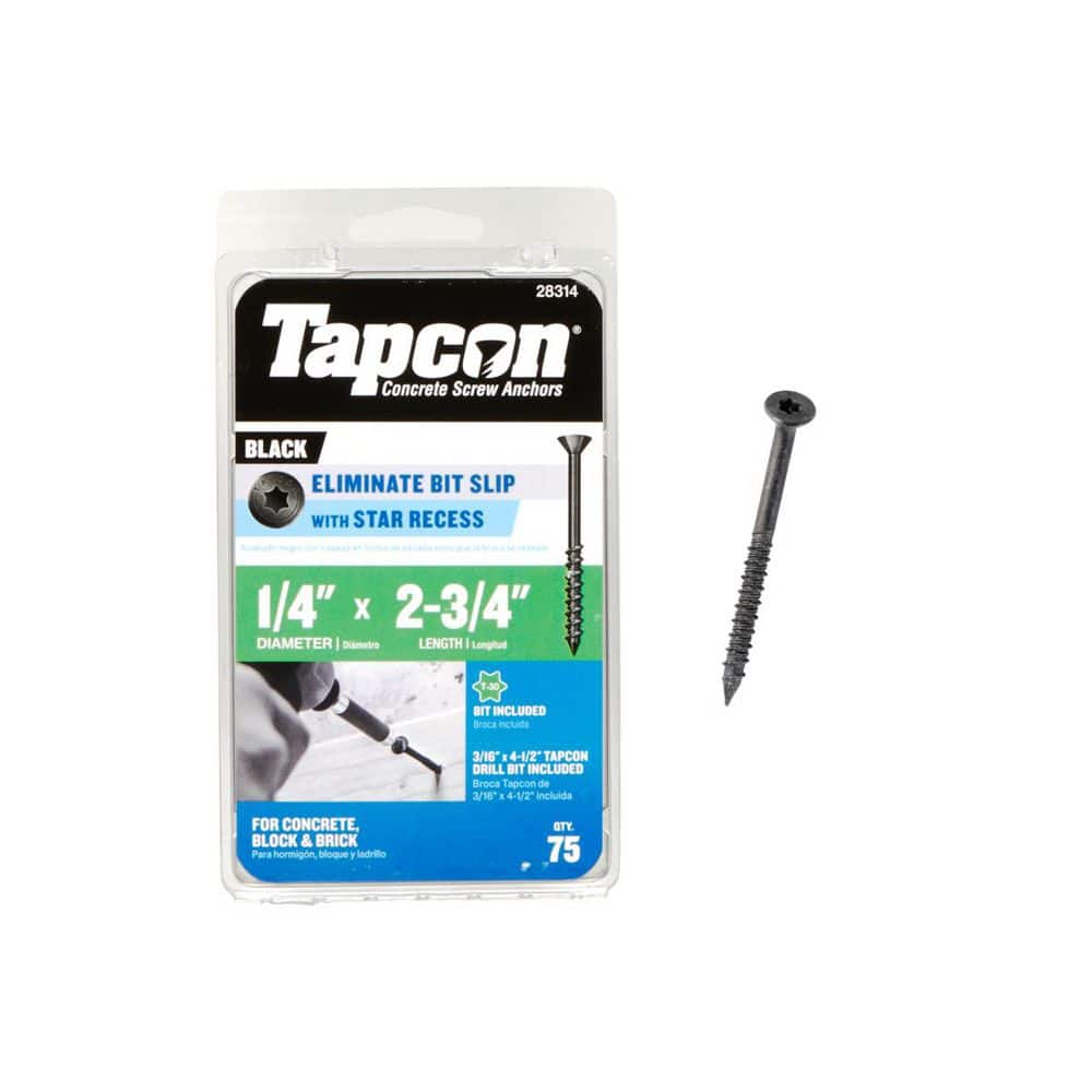 Tapcon 1/4 in. x 2-3/4 in. Star-Flat-Head Black Concrete Anchors (75-Piece) 28314 - The Home Depot