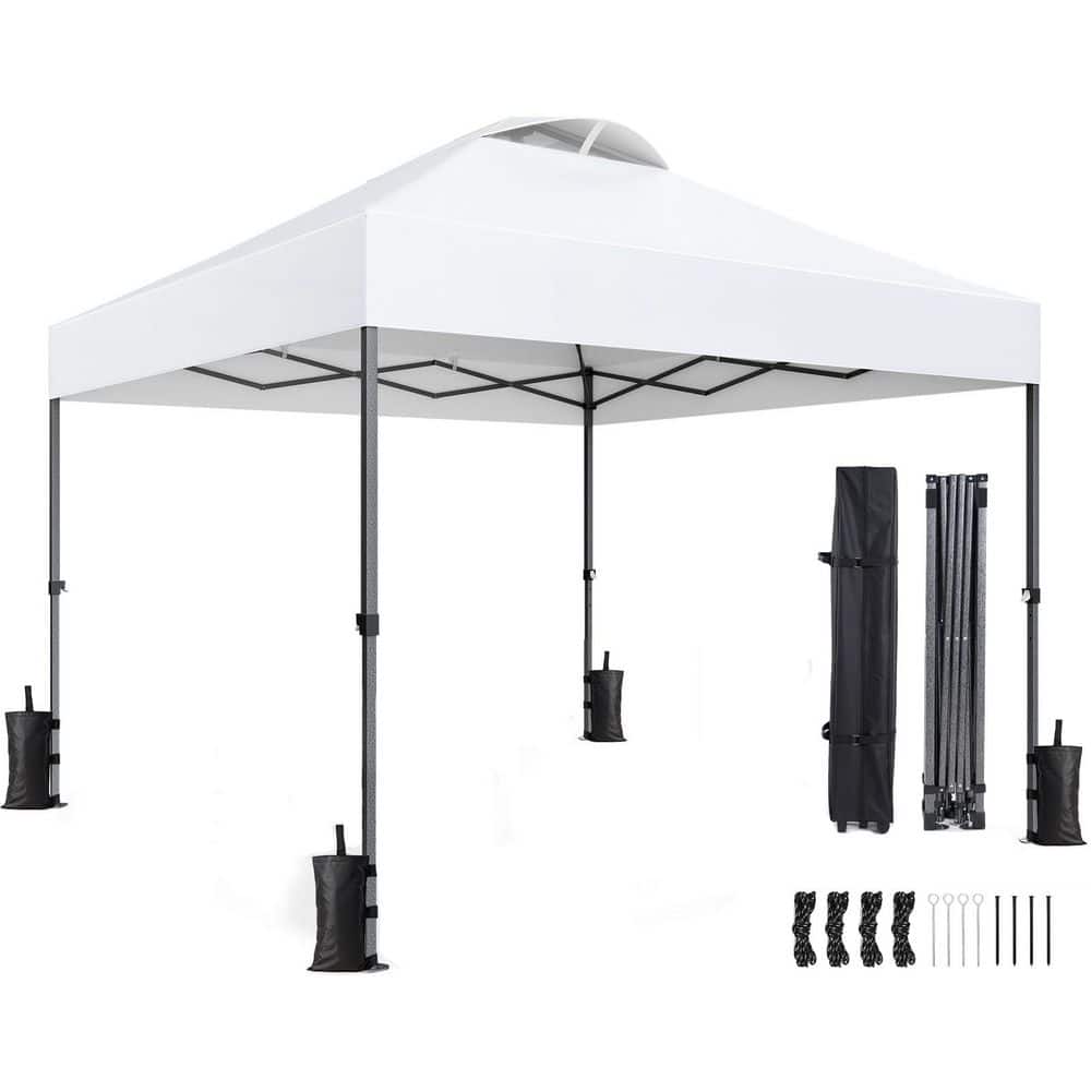 Oyezvary 10 ft. x 10 ft. White Pop Up Canopy Tent - Easy Setup Outdoor ...