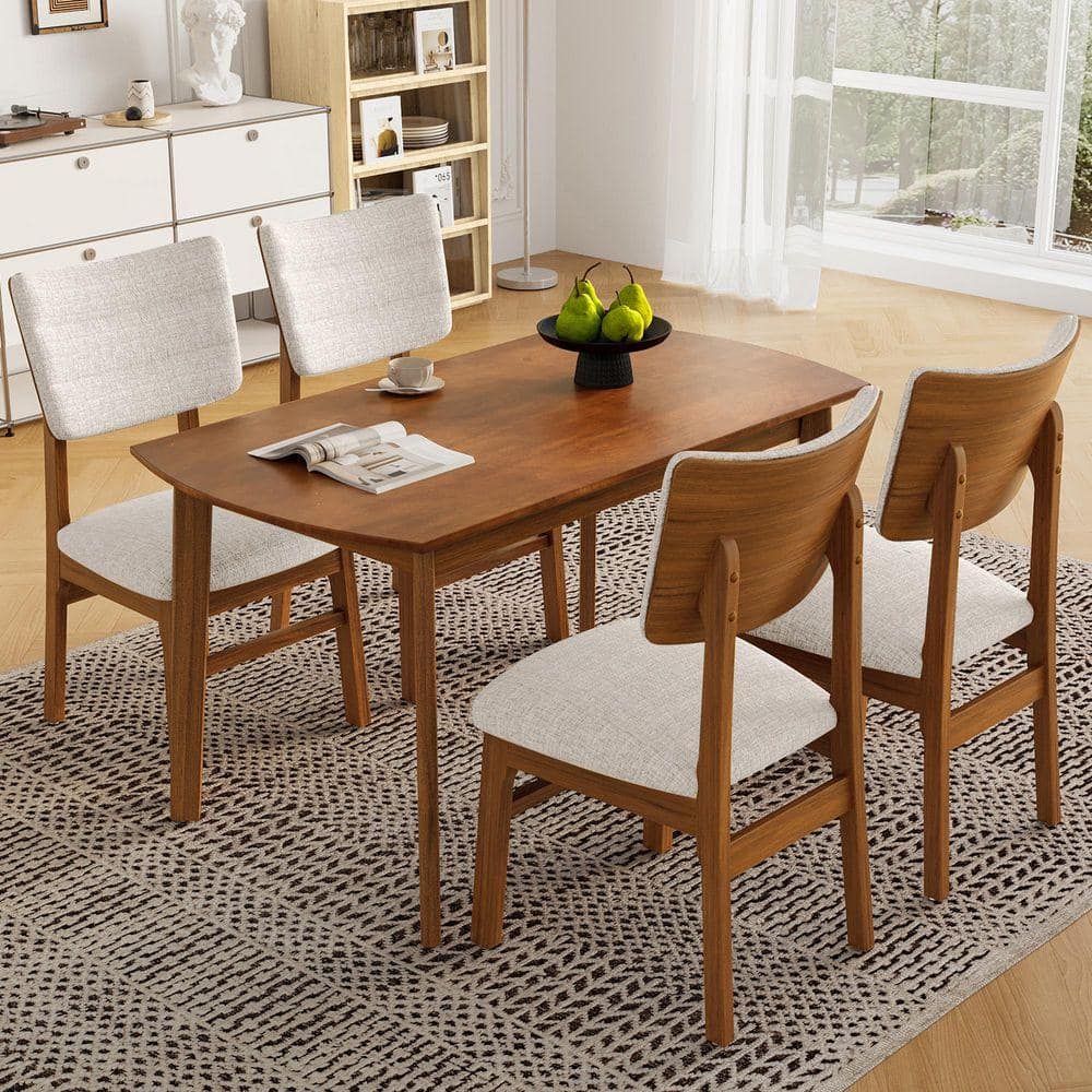 Nestfair 5 Piece Oval Brown Beige Wood Top Dining Table Set Seats 4 ...
