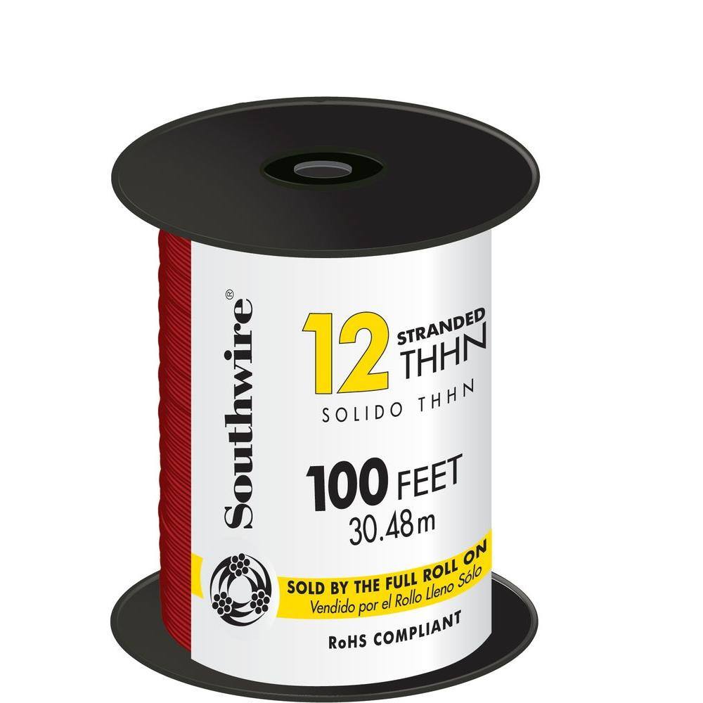 Southwire 100 ft. 12 Red Stranded CU THHN Wire 22966684 - The Home Depot