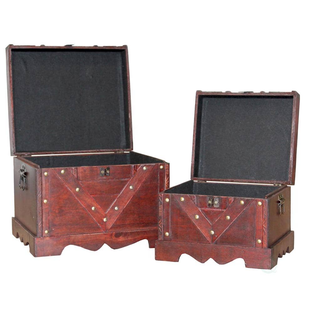 Vintiquewise Wooden Antique Cherry Storage Trunk (Set of 2) QI003315.2 ...