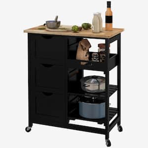 HOMCOM Black Wood Kitchen Cart with Wheels 801-213V80BK - The Home Depot