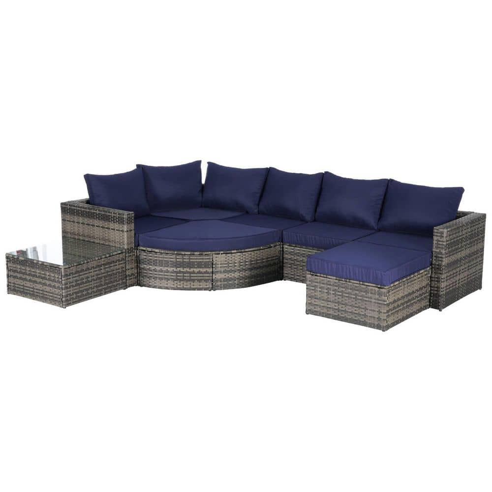 VAMOP 8-Pieces Metal Wicker Outdoor Patio Sectional Furniture Set with ...