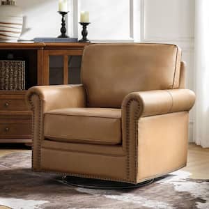 JAYDEN CREATION Adela 30 in. Camel Genuine Leather Swivel Rocking Arm ...