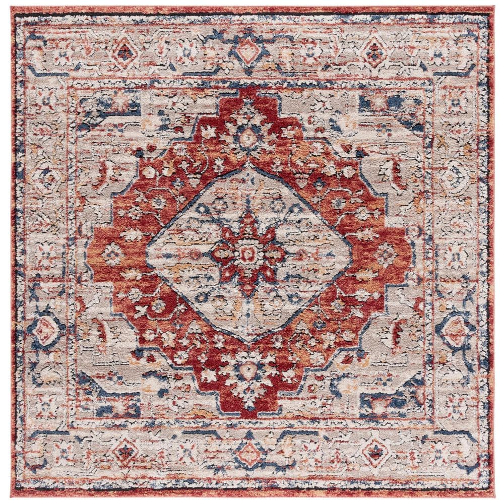SAFAVIEH Luna 7 ft. x 7 ft. Beige/Rust Blue Ornate Medallion Square ...