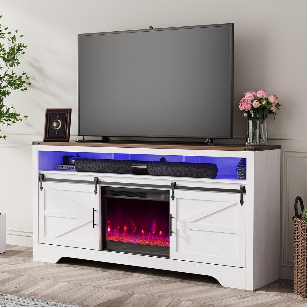 HOMEIBRO 70 in. Freestanding Electric Fireplace TV Stand in White with ...
