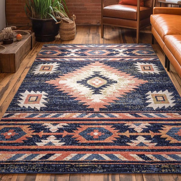 Well Woven Tulsa Lea Traditional Southwestern Tribal Blue 5 ft. 3 in. x 7 ft. 3 in. Area Rug TU 104 5