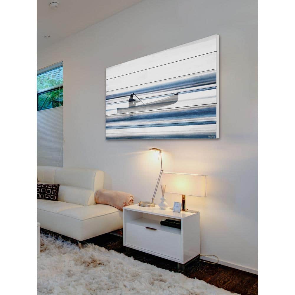 PARVEZ MICHEL INC 40 in. H x 60 in. W "Blue Lake Canoe" by Parvez Taj Printed White Wood Wall ...