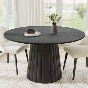 Lirago Round Black Wood 52 in. Column Base Dining Table Seats 6 HD ...