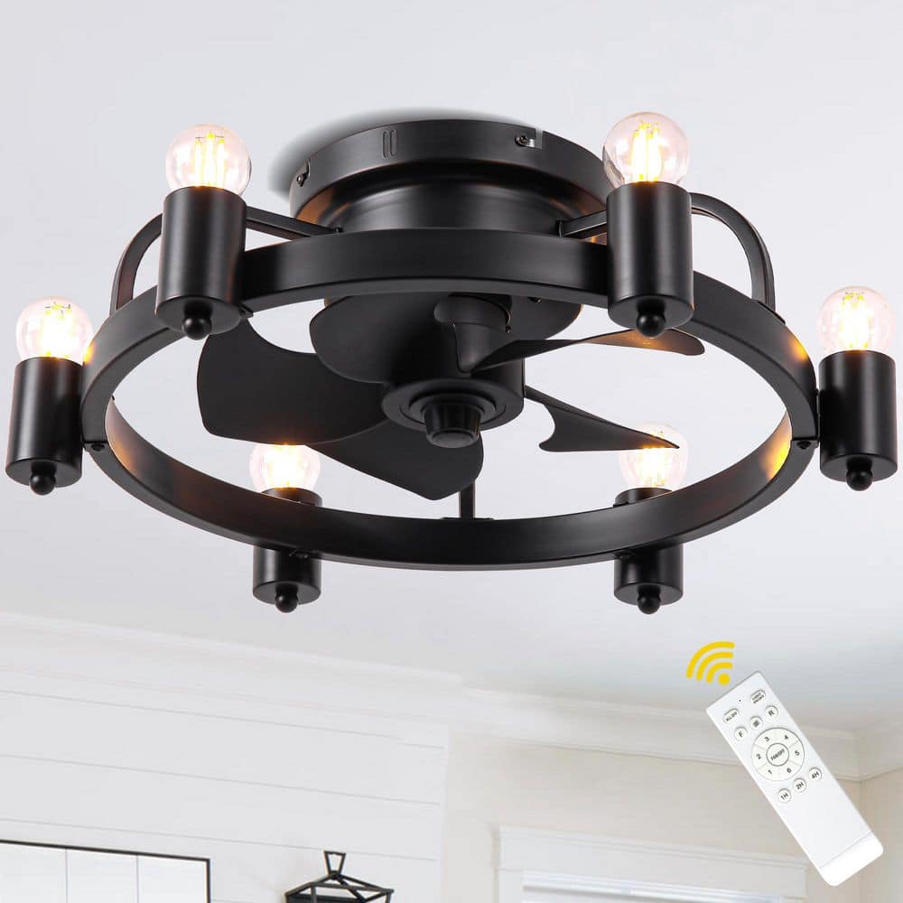 Bella Depot 20 in. Indoor Matte Black Flush Mount Wagon Wheel Ceiling ...