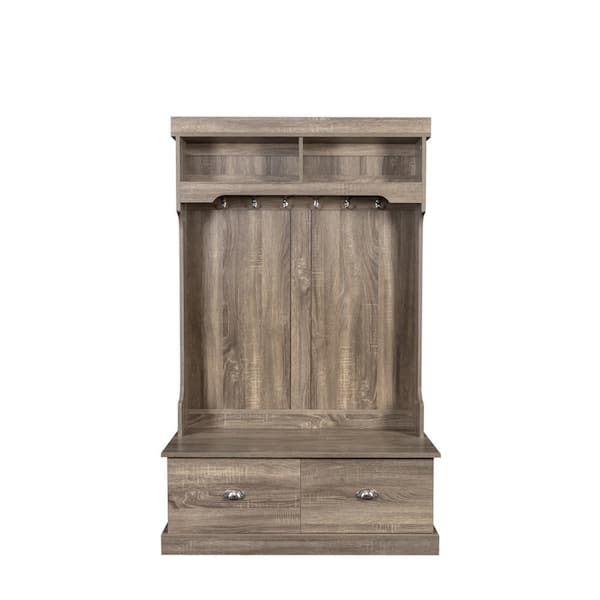URTR Brown Entryway Hall Tree With Drawer, Shelves and Hooks Living ...