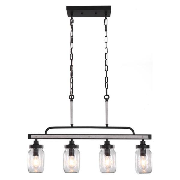 Y'INSP 4 Lights Black Mason Jar Farmhouse Chandelier Rustic Linear ...