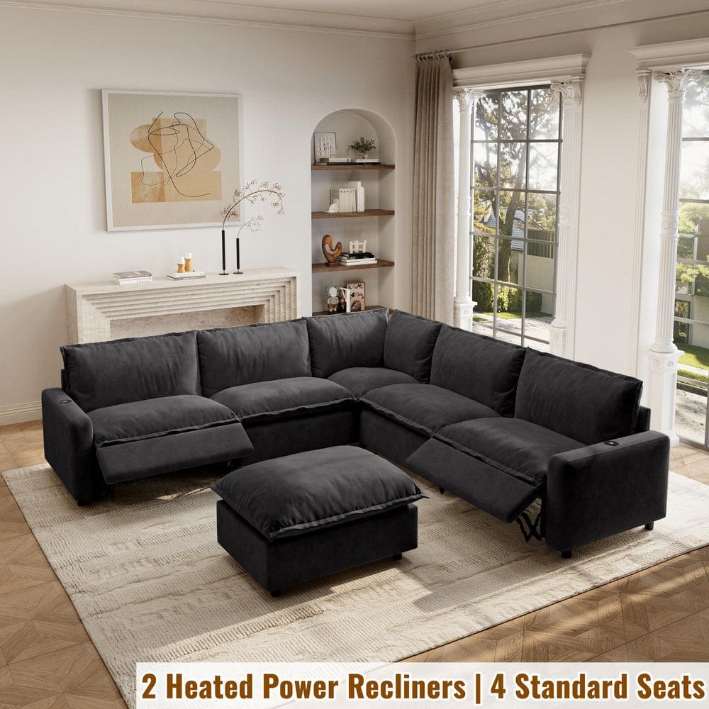 Magic Home Power Recliner Couch, 107 in. Square Arm 6-Piece Linen ...