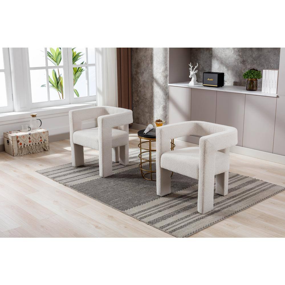 HOMEFUN Modern White Polyester Fabric Goat Shaped Accent Chair Set of 2 ...