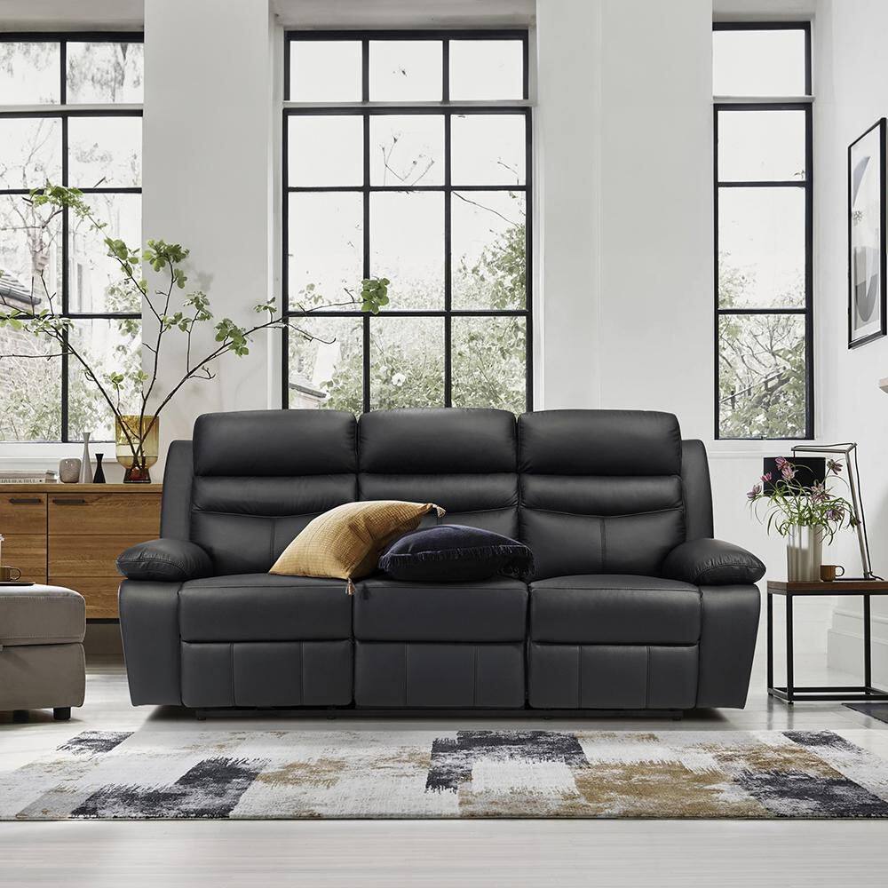 Lazzara Edelia 86.5 in. W Pillow Arm Leather Rectangle 2-Piece Manual ...