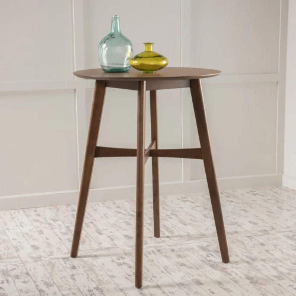 Harper & Bright Designs Rustic 42 in. H Natural Walnut Round Rubber ...