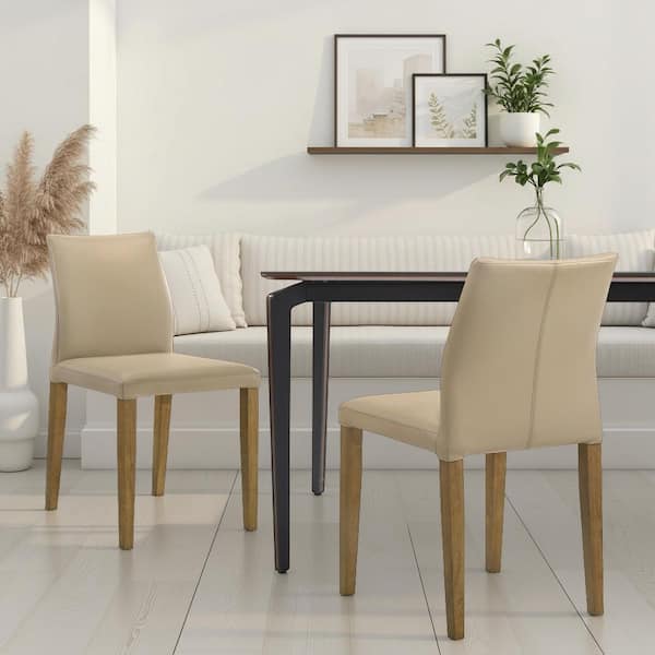 Armen Living Elyza Full Back Top Grain Leather Upholstered Wood Dining ...