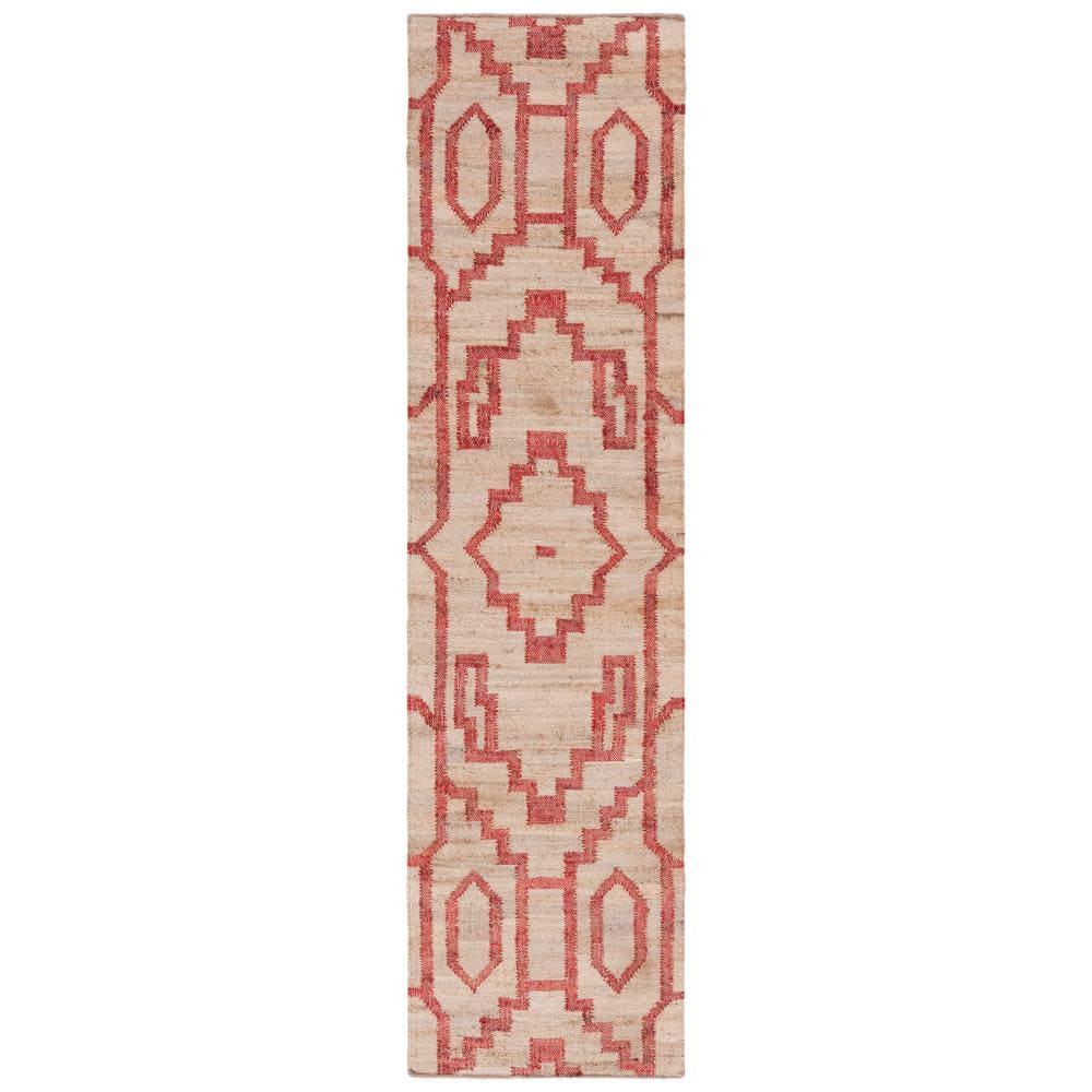 SAFAVIEH Natural Fiber Beige/Red 2 ft. x 9 ft. Modern Geometric Runner ...