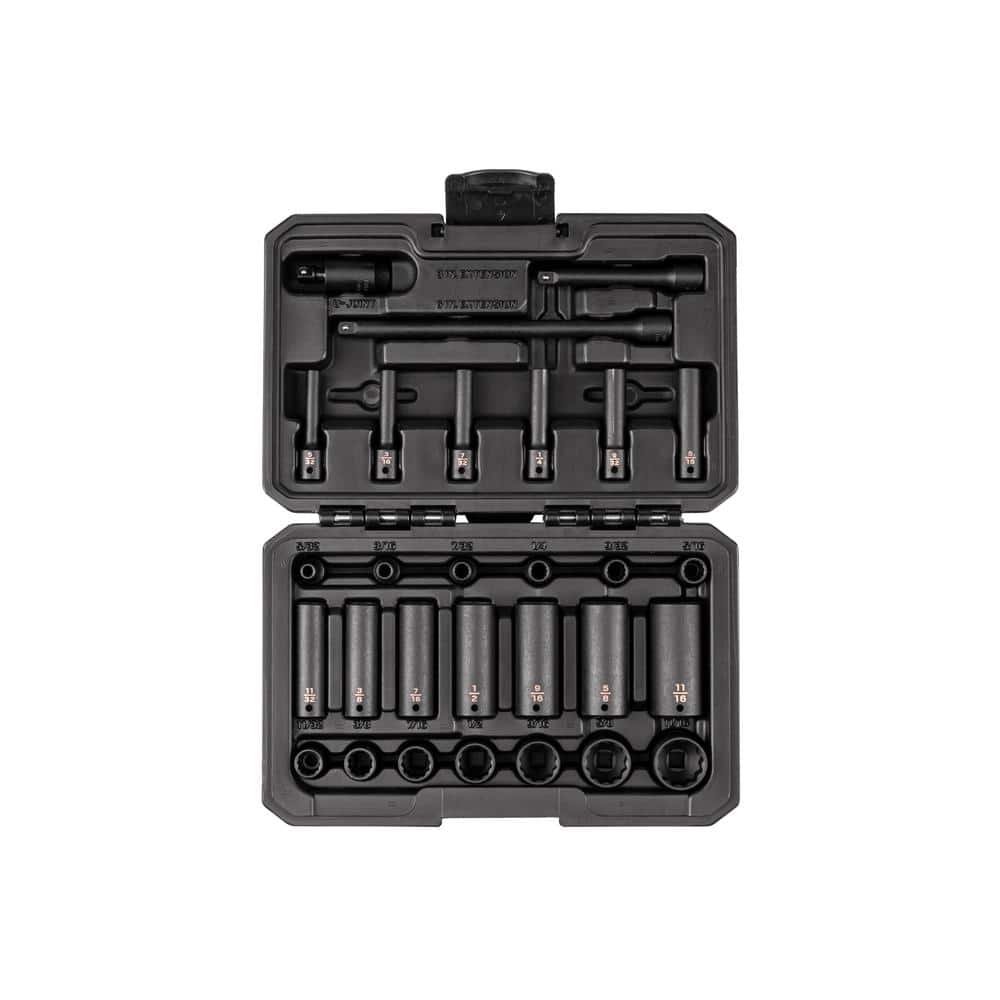 TEKTON 1/4 in. Drive 12-Point Impact Socket Set with Case, 29-Piece (5/ ...